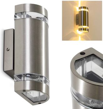 HOFSTEIN Au&szlig;enwandleuchte Maturin, Wandlampe aus Metall in Edelstahl mit Kunststoff-Scheiben, Wandleuchte m. GU10-Fassung, Au&szlig;enleuchte mit Up & Down-Effekt, o