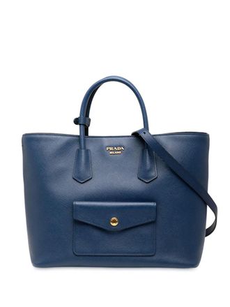 Prada sac à bandoulière Front Pocket Convertible Tote en cuir Saffiano (2013-2025) - Bleu