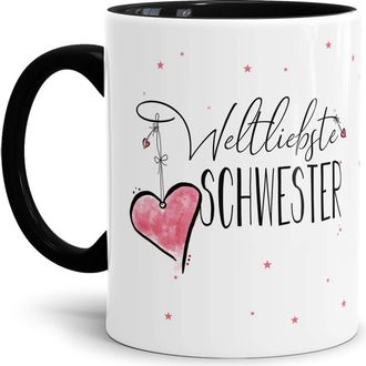 Tassendruck Tasse mit Spruch für die Weltbeste Schwester - Kaffeetasse/Familie/Geschenk-Idee/Mug/Cup/Innen & Henkel Schwarz