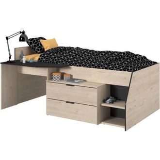 Calicosy Calicosy - Lit Combine enfant - Decor Chene Jackson et Noir - 90 x190/200 cm - kim