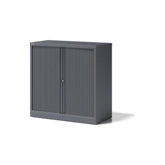 Bisley Rollladenschrank Essentials mit 1 Fachboden für 2 Ordnerhöhen, Metall, 9634 Rollladen Anthrazit, Korpus Anthrazitgrau, 47 x 100 x 100 cm