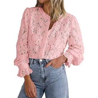 Generic Chemisier d&eacute;contract&eacute; en dentelle &agrave; manches longues pour femme, RD2., XL
