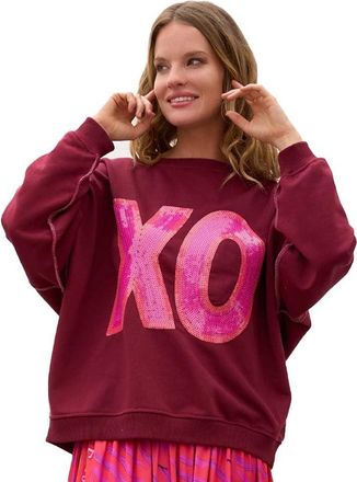 Miss Goodlife MG12943 Damen Sweatshirt Roundneck XO Paillette, Bordeaux/flashrose, L