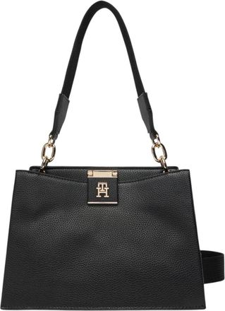 Tommy Hilfiger Femme, Sacs, Noir, Taille: ONE Size Pebble Grain Webbing Strap Satchel