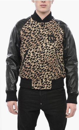 Dsquared2 Virgin Wool Bomber with Animal-Print and Snap Buttons size 52