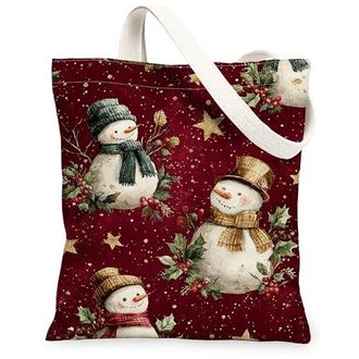 Generic Sacs fourre-tout en toile motif bonhomme de neige, sacs de courses r&eacute;utilisables, rustiques, confortables, l&eacute;gers et lavables pour courses, voyage, pl