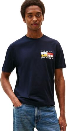 Tommy Hilfiger Herren T-Shirt Kurzarm Colour Flag Tee Regular Fit, Blau (Desert Sky), XXL