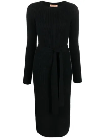 Yves Salomon robe mi-longue en maille nervur&eacute;e - Noir