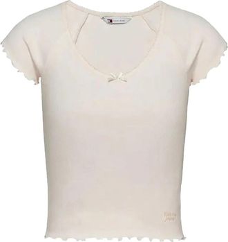 Tommy Jeans Wei&szlig;es V-Ausschnitt T-Shirt - - Tops - Damen - Wei&szlig; - S