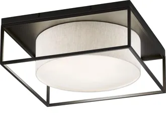 Fischer & Honsel |Deckenleuchte, Carre|sandschwarz|Stoffschirm|sandfarben Leinen/wei&szlig;|Sichtblende|wei&szlig; satiniert|L: 70,00 cm, B: 70,00 cm|Ausl. Decke: 22,00 cm|3x E27 