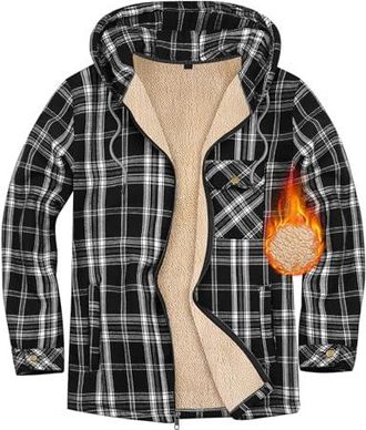 Heekpek Sweat a Capuche Homme Vestes Doubl&eacute;es en Polaire Blouson Hiver Manteau Sherpa Chaud Hoodies Sweatshirt Chemises &agrave; Carreaux Zipp&eacute;es en Flanelle pour le