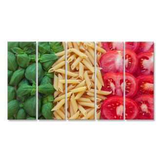 Islandburner Bild auf Leinwand Italienisches Essen mit Hintergrund - Pasta, Tomate, Basilikum Wandbild, Poster, Leinwandbild, Deko, Wanddeko, Wandtattoo