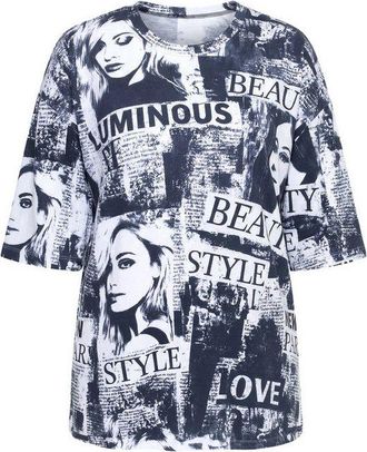 Miamoda T-Shirt T-Shirt Oversize Fit Frauen-Muster 3/4-&Auml;rmel