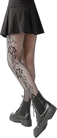 Generic Corselette avec porte-jarretelles noirs avec motif floral (sans seggings, collants pour femme, culotte en r&eacute;sille), bas avec imprim&eacute;, collants sexy av