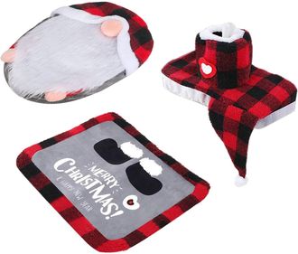 Generic Skandinavisches Wichtel-Weihnachts-Toilettenbezug-Set - 4-teiliges schwedisches Tomte-, festliche Badezimmerdekorationen mit Toilettendeckel und Tankd