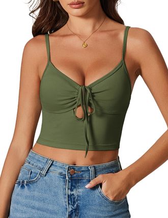 Avidlove Damen Crop Top Sexy Unterhemd Basic Tank Top Binden Kurz Camisole Bustier Slim Fit Oberteile V-Ausschnitt Bauchfrei Tr&auml;gertopGr&uuml;nXS