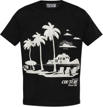 Versace Jeans Couture Homme, Tops, Noir, Taille: XL T-shirt avec imprim&eacute; et sequins scintillants