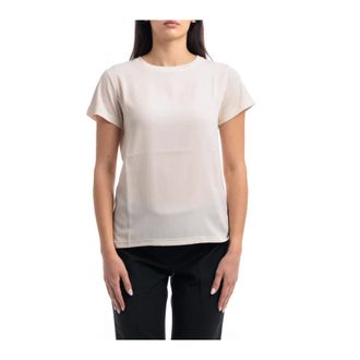 Seventy Femme, Tops, Beige, Taille: 42 FR T-Shirt Girocollo in Tessuto Misto Seta e Jersey