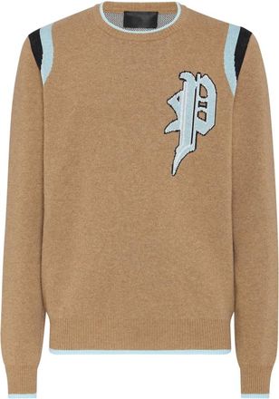 Philipp Plein Homme, Pulls, Beige, Taille: M Pullover Round Neck Gothic Plein