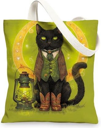 Generic Sacs fourre-tout en toile motif chat fantaisie, vintage, sacs de courses r&eacute;utilisables, l&eacute;gers, lavables et respectueux de lenvironnement, sacs en toi