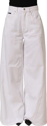 Dolce & Gabbana Womens White Cotton Stretch Wide Leg Denim Jeans Clothing