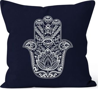 Autiga Kissenbezug Hamsa Hand der Fatima Gl&uuml;cksbringer Symbol Kissen-H&uuml;lle 40x40 Baumwolle Navy 40cm x 40cm