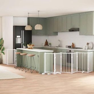 vidaXL vidaXL 9-tlg. Hundetor mit T&uuml;r Faltbar Wei&szlig; 450 cm Pappelholz