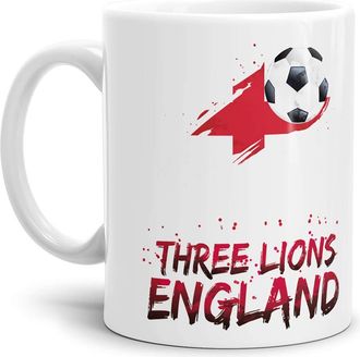 Tassendruck Fussball-Tasse mit Spruch - Three Lions - Weiss Fahne/L&auml;nderfarbe/WM 2018/England/Weltmeisterschaft/Cup/Tor/Qualit&auml;t Made in Germany