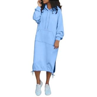Generic Sweat &agrave; capuche pour femme - Pull long - Grandes tailles - Robe pull &agrave; manches longues - Robe tunique d&eacute;contract&eacute;e - Robe dhiver douce et confortable 
