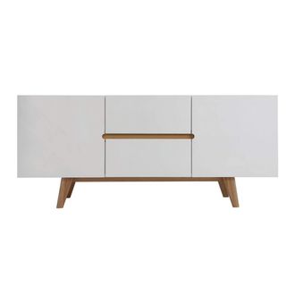Miliboo Sideboard Skandinavienstil Wei&szlig; gl&auml;nzend und Esche 160 cm MELKA