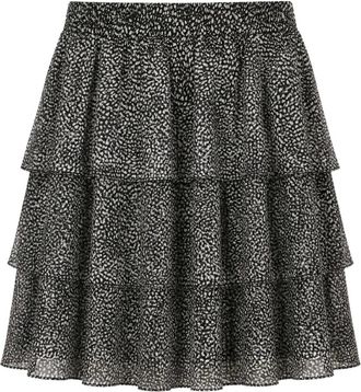 Michael Kors Jupe &eacute;vas&eacute;e imprim&eacute;e en georgette - Femme - Jupes - Noir - Taille: 38 FR