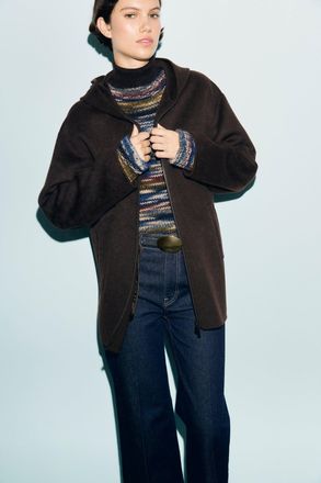 Gerard Darel Manteau &agrave; capuche en laine double face - ALVA - Cinnamon