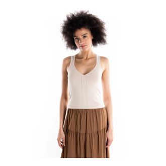 Akep Femme, Tops, Beige, Taille: 42 FR Top col en V