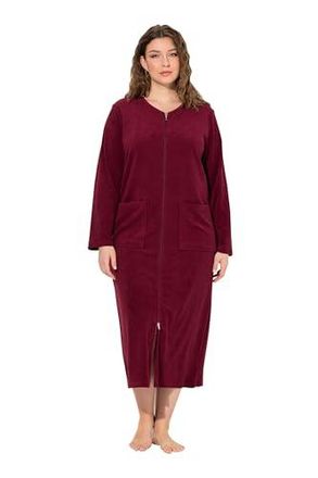 Ulla Popken Peignoir de bain grande taille pour femme, grande taille, fermeture éclair à double sens, tissu éponge, doux, rouge bordeaux, 46-48