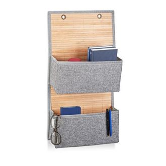 Relaxdays Hängeaufbewahrung Bad und Flur, 2 Fächer Türgarderobe 62 x 33 x 12 cm H x B x T, Bambus und Stoff, grau