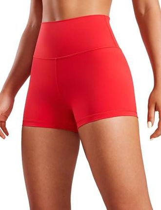 CRZ YOGA Femmes Naked Feeling Biker Shorts Workout Athletic Yoga Shorts pour Femmes Collants Running - 7 cm Rouge Profond 36