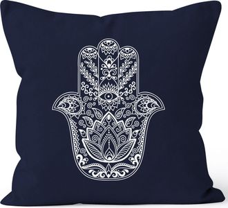Autiga Kissenbezug Hamsa Hand der Fatima Glücksbringer Symbol Kissen-Hülle 40x40 Baumwolle Navy 40cm x 40cm