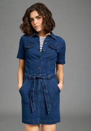 Arizona Jeanskleid ARIZONA, Damen, Gr. 46, N-Gr, dunkelblau used, Denim/Jeans, Obermaterial: 82% Baumwolle, 17% Polyester, 1% Elasthan, unifarben, regular fit