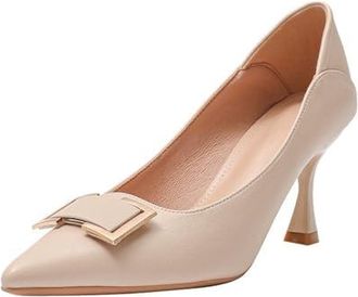 Generic Escarpins &agrave; talons hauts et bout pointu &agrave; enfiler pour femme, noeud pointu, chaussures habill&eacute;es sexy &agrave; talons hauts, beige, 38.5 EU