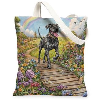 Generic Sac fourre-tout en toile motif dogue allemand pour le shopping, 33 x 38,1 cm, sac d&eacute;picerie r&eacute;utilisable pour femme, motif floral amusant pour animaux