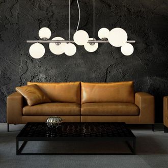 Globo Lighting Led Hängeleuchte Höhenverstellbar Esszimmerlampe Glaskugeln Hängelampe Glas weiß, Metall nickel, 9x G9 3,5W 350Lm warmweiß, LxBxH 87x34,5x120 cm