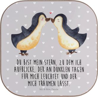 Mr. & Mrs. Panda Untersetzer Pinguin Liebe - Geschenk, Geschenkidee, gläseruntersetzer, für Gläser, Freundin, Hochzeit, Tassenuntersetzer, Pinguine, Holzuntersetzer, V