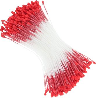 Hemobllo Doppelk&ouml;pfige K&uuml;nstliche Bl&uuml;tenstempel aus Kunststoff Rot 1mm Seidenmatt ca 380 St&uuml;ck Selbstgemacht Blumenbasteln Tisch und Hochzeitsdekoration