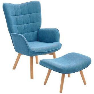 HOMCOM Ohrensessel mit Hocker Sessel Loungesessel mit Cord-Optik, Modern Relaxsessel, Armlehnensessel Lesesessel f&uuml;r Wohnzimmer, Schlafzimmer, Blau