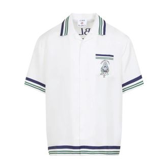 Casablanca Hotel Emblem Cuban Collar Kurzarmhemd - - Shirts - Herren - Wei&szlig; - M