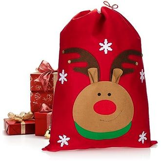 Com-Four Sac Cadeau XL avec Motif Renne - Sac de Père Noël à remplir - Sac de Noël - Sac Cadeau pour Costume de Père Noël et décoration de Noël