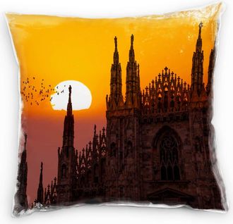 Paul Sinus Art City, Mail&auml;nder Dom, Italien, Sonnenuntergang, orange Deko Kissen 40x40cm f&uuml;r Couch Sofa Lounge Zierkissen - Dekoration zum Wohlf&uuml;hlen