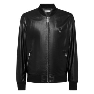 Philipp Plein Homme, Vestes, Noir, Taille: S Leather Bomber Skull