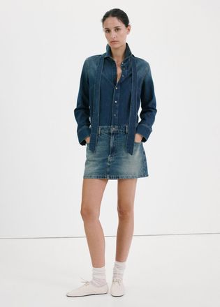 Mango Robe jean combin&eacute;e bleu moyen - Femme - XS - MANGO