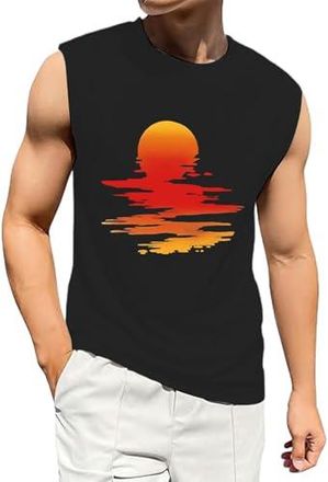 Generic DENGJIAMY Débardeurs graphiques pour hommes, grande taille, chemise de vacances, entraînement, sport, t-shirt de vacances, plage, soleil, chemises san